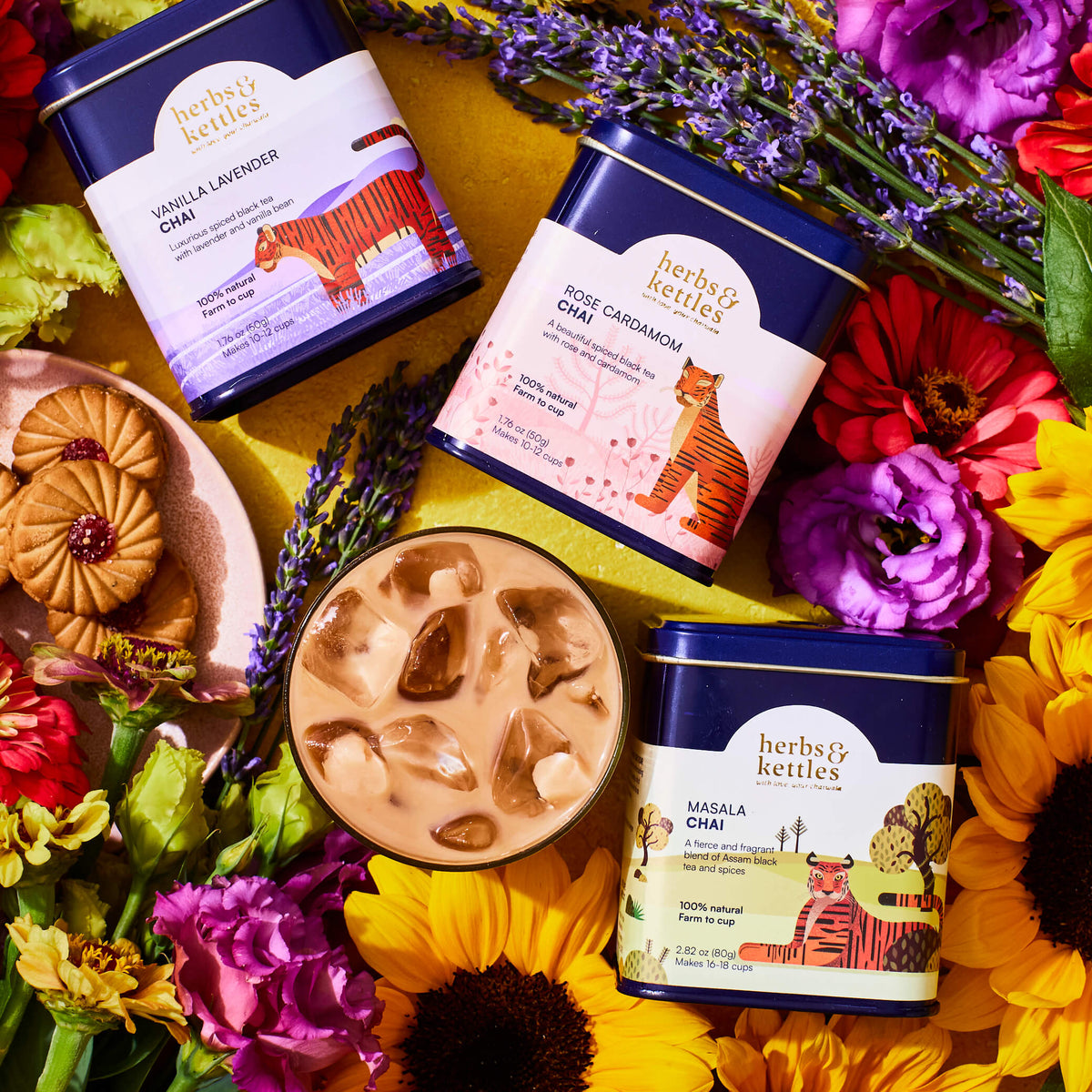 An trio of original Masala Chai, Rose Cardamom & Vanilla Lavender Chai